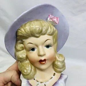 Unbranded | Art | Vintage Lady Head Vase 6s Purple Hat And Dress Blond ...